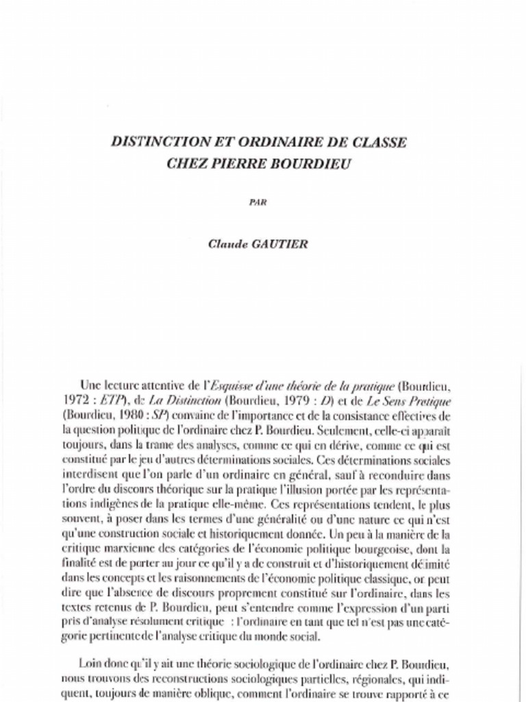 3917 - 5. Distinction Et Ordinaire de Classe Chez P. Bourdieu | PDF
