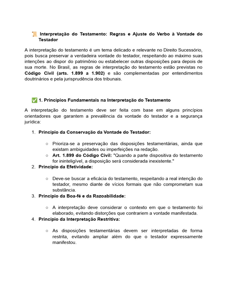 ? Interpretação Do Testamento - Regras e Ajuste Do Verbo À Vontade Do ...