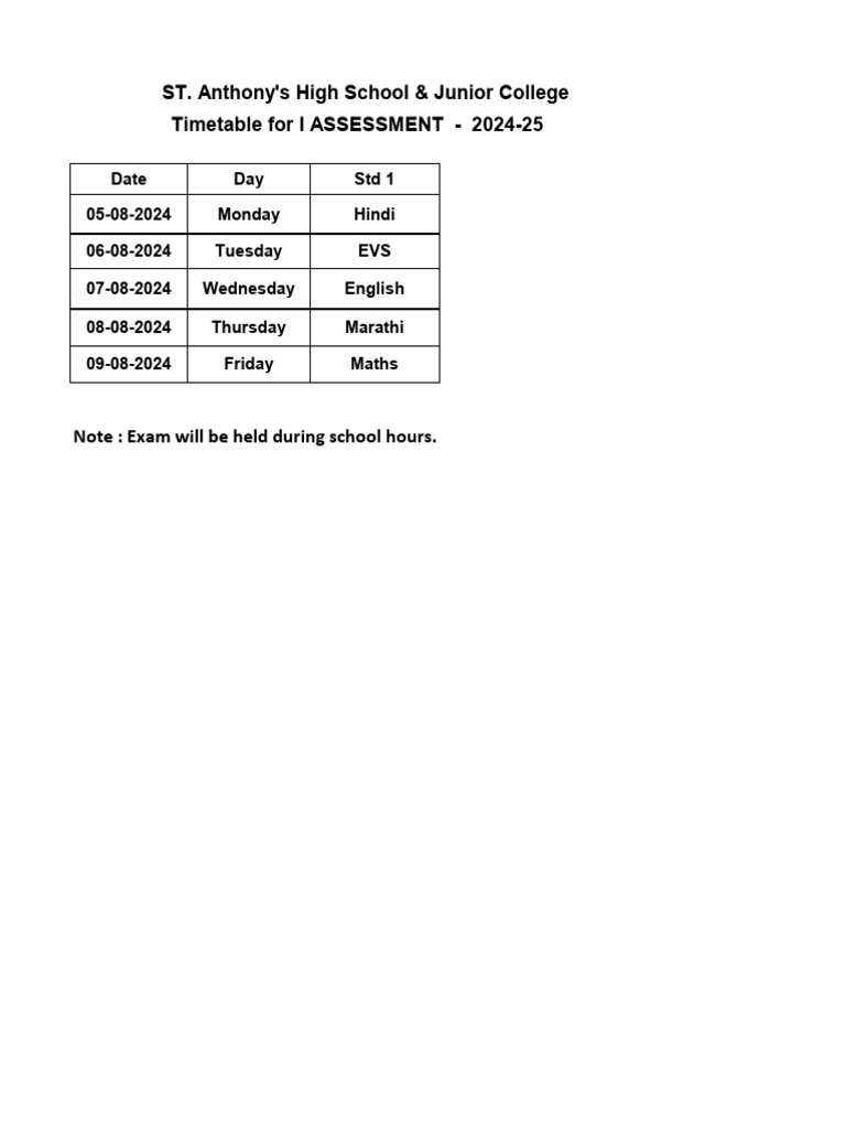 STD 1 Time Table | PDF