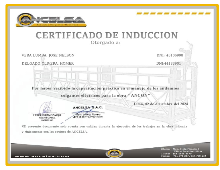 Certificado Induccion 1 | PDF