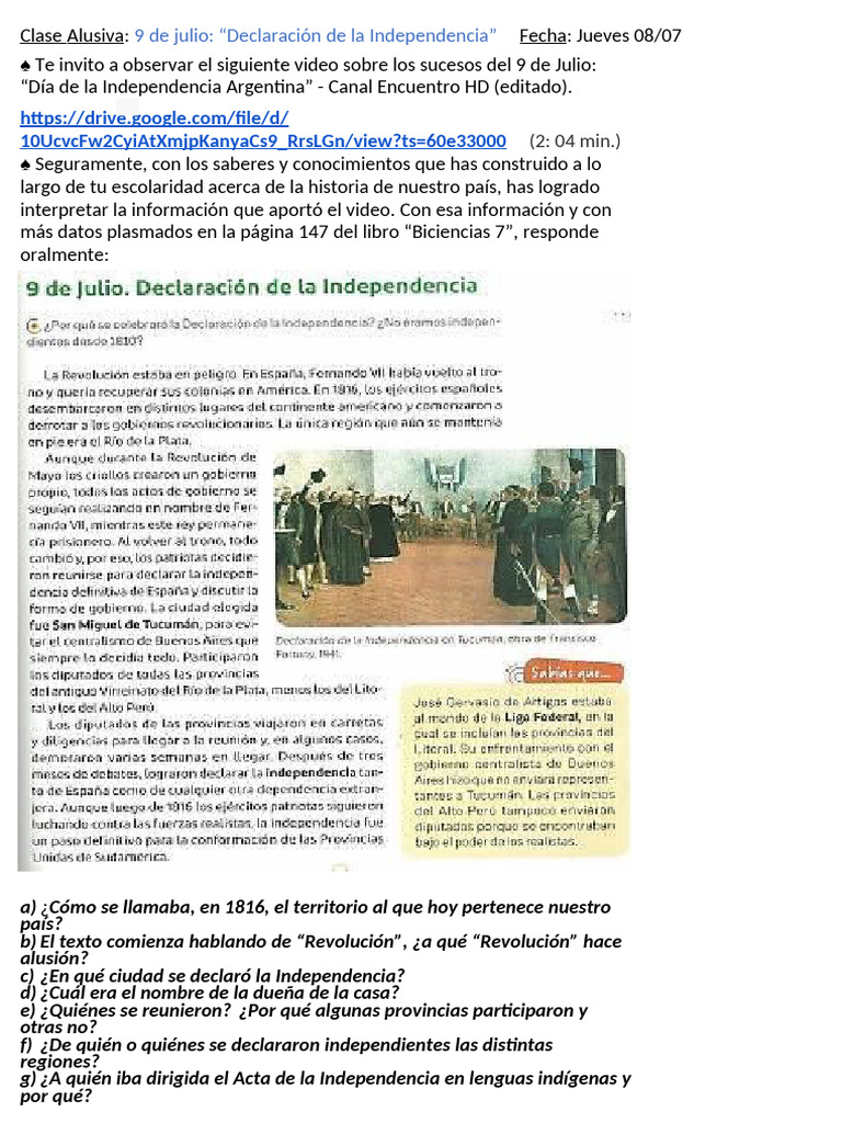 Clase sobre la Independencia Argentina | PDF | Declaración de ...
