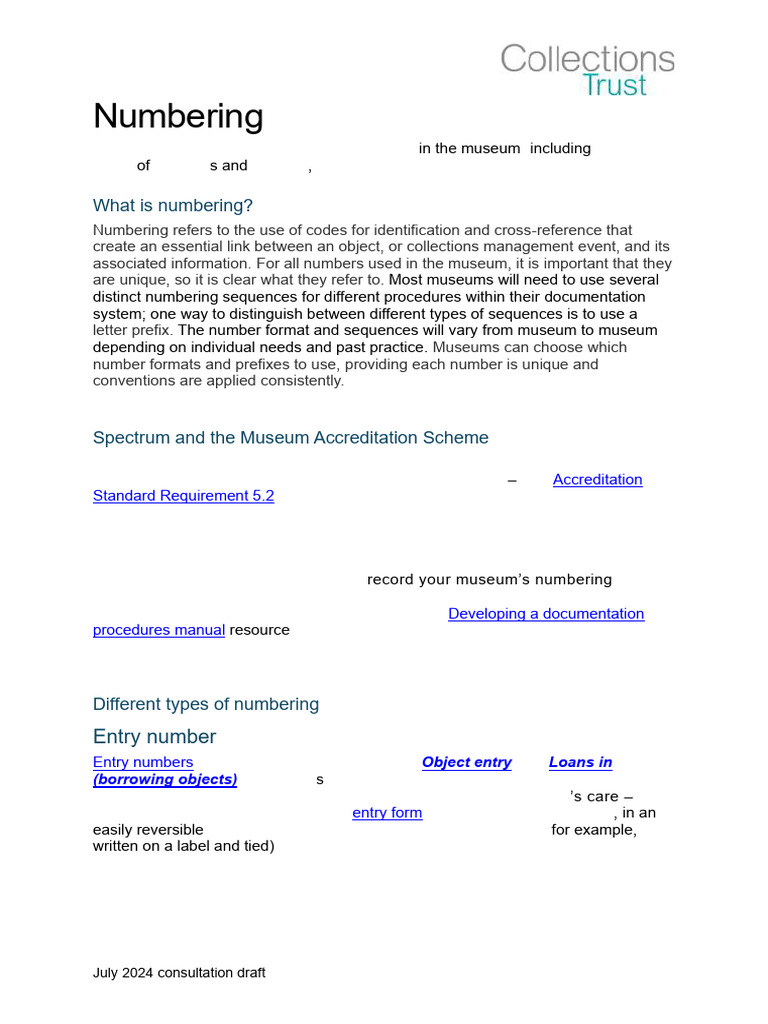 Museum Numbering Guidelines 2024 | PDF | Museum
