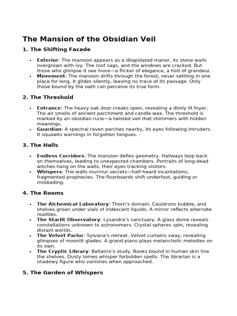 The Mansion of The Obsidian Veil | PDF