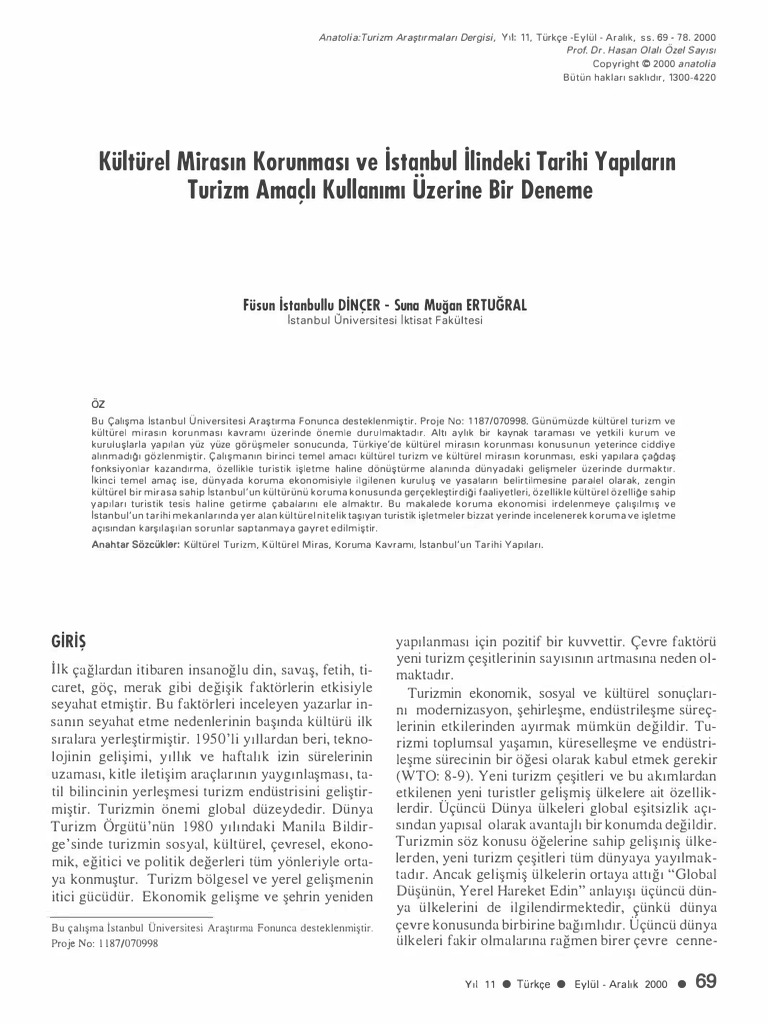 Kulturel Miras__n Korunmas__ ve __stanbul ilindeki Tarihi Yap__lar__n Turizm Amacl__ Kullan__m ...