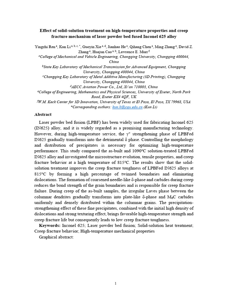Effect of Solid-Solution Treatment On High-Temperature Properties and ...