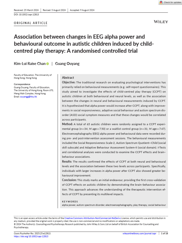Association between changes in EEG alpha power and behavioural outcome ...