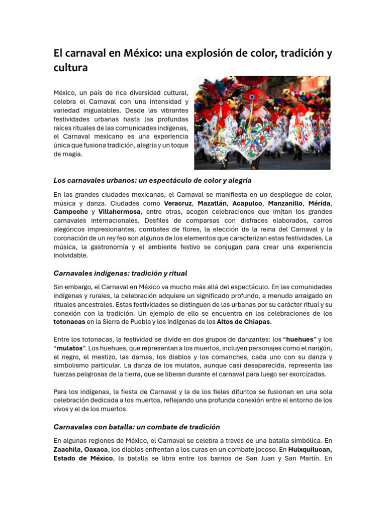 Carnaval en México: Tradición y Color | PDF | Carnaval | México