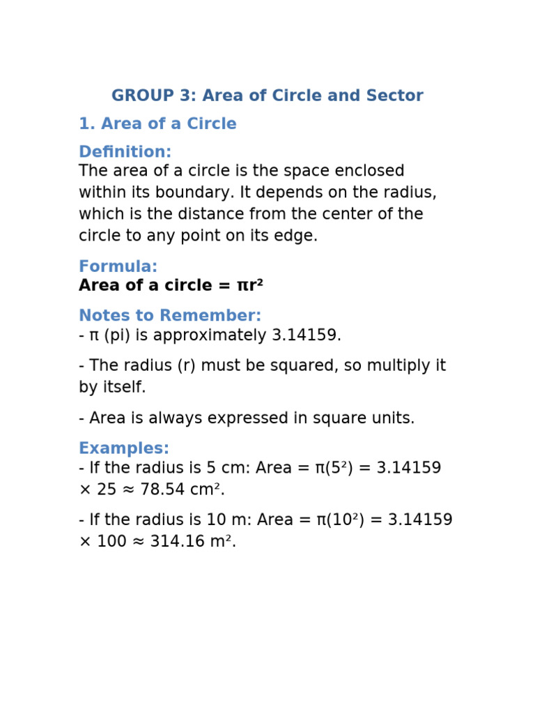 Area of Circle and Sector Explained | PDF