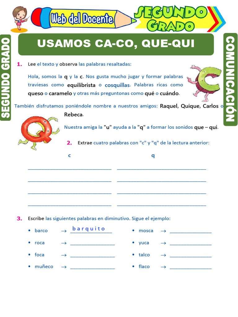 Uso de La CA Co Cu Que y Qui para Segundo Grado de Primaria | PDF
