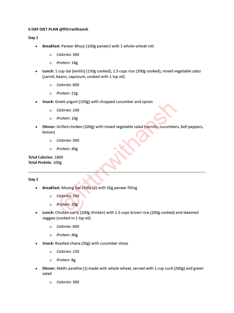 6 Daydietplan Fittrrwithansh | PDF | Salad | Lunch