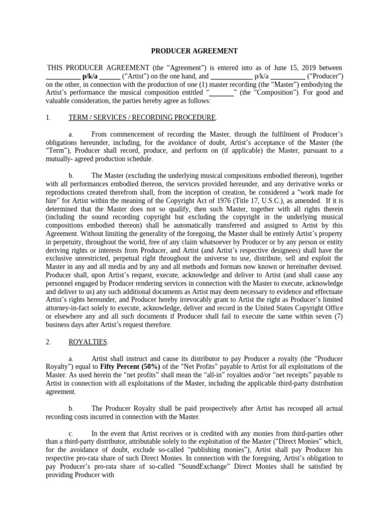 '50-50 Split' - Producer Agreement | PDF | Legal Remedy | Indemnity