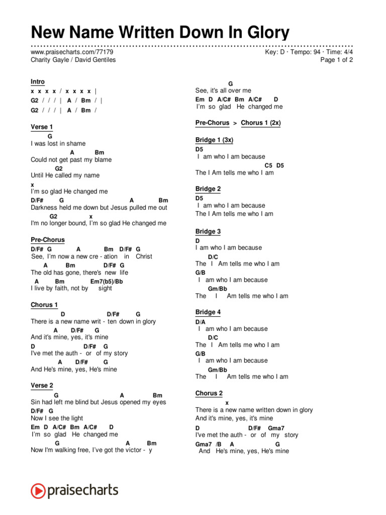 New Name Written Down in Glory Chords | PDF | Song Structure | Vocal Music
