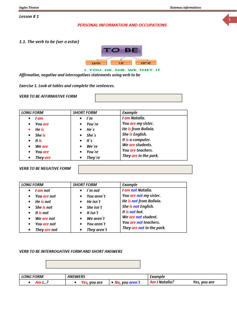 Lesson 1 PERSONAL INFORMATION AND OCCUPATIONS | PDF | Plural | Linguistics