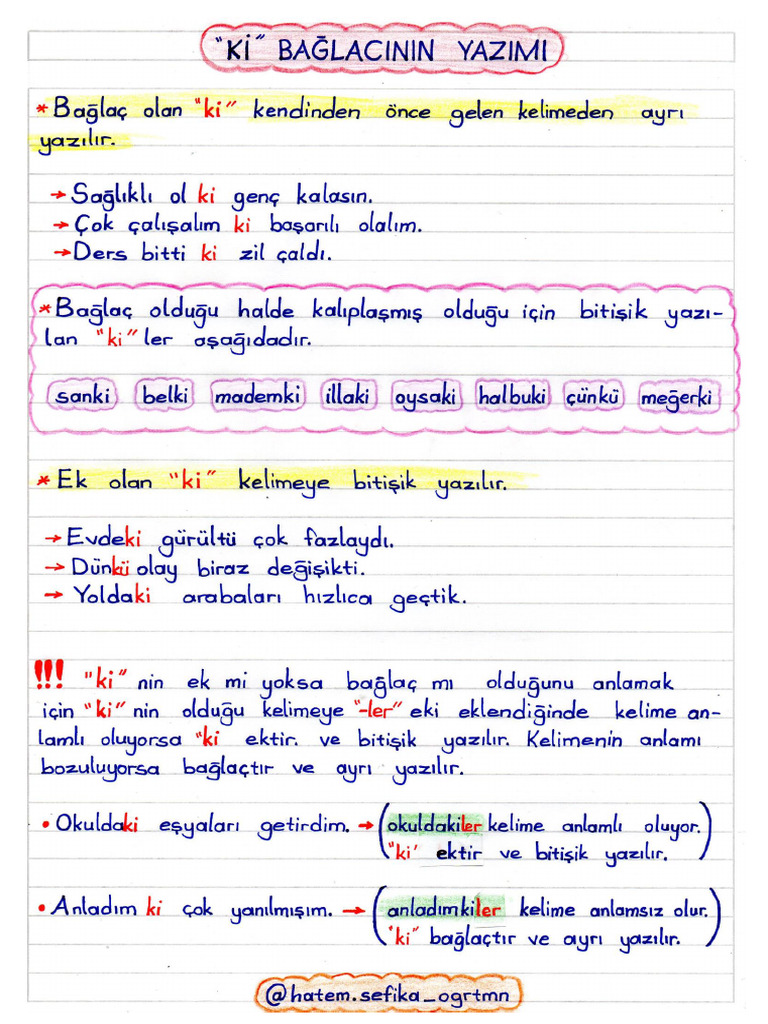 4.sinif Turkce KI Baglacinin Yazimi | PDF