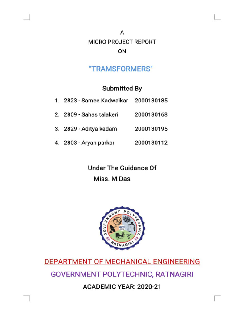 Micro Project on Transformers | PDF | Transformer | Inductor
