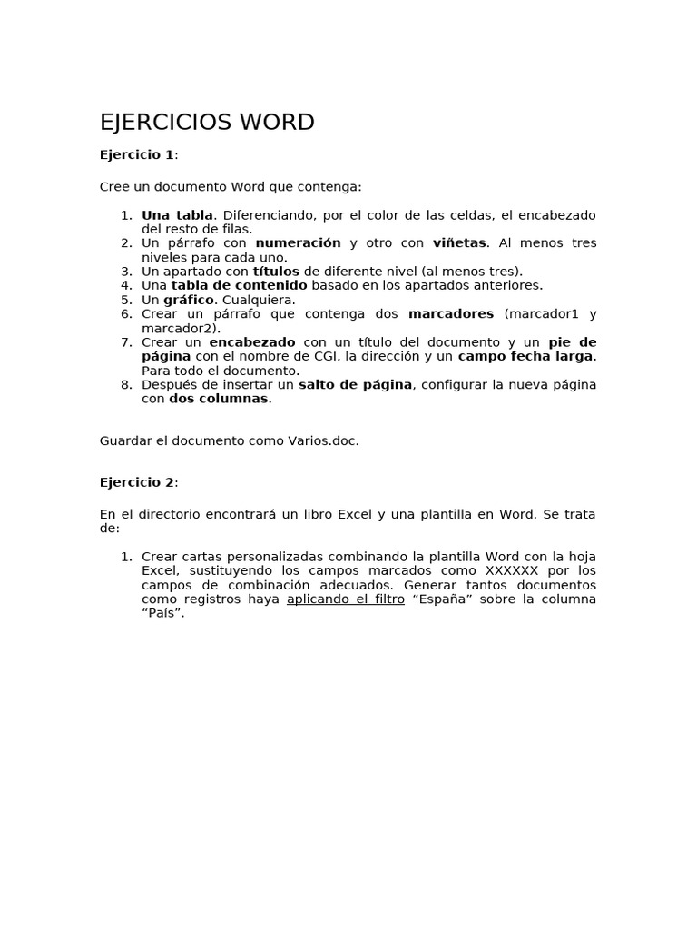 Ejercicios Word | PDF