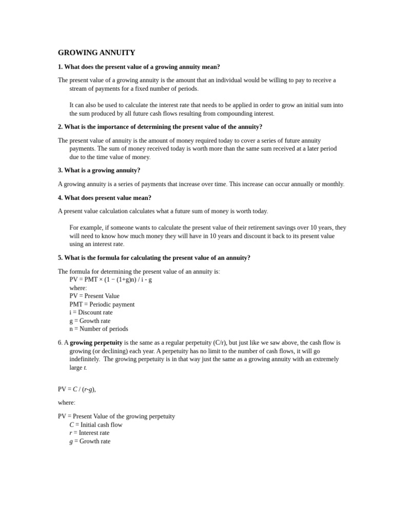 Growing Annuity Activity | PDF | Present Value | Money