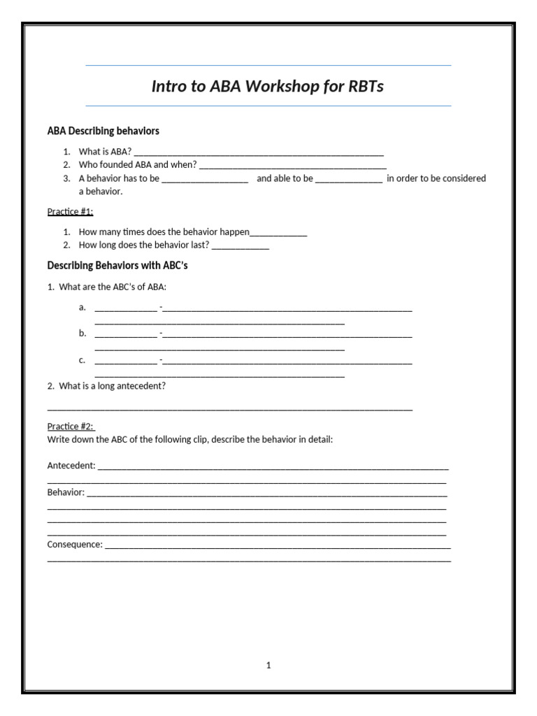 Intro To Aba Workshop For Rbts | PDF | Reinforcement | Psychology