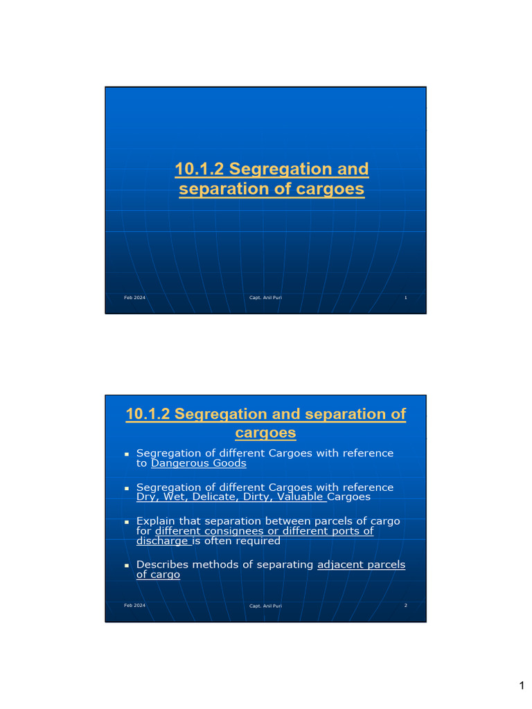 CAP - 10.1.2 - Separation & Segregation of Cargoes | PDF | Cargo | Sugar