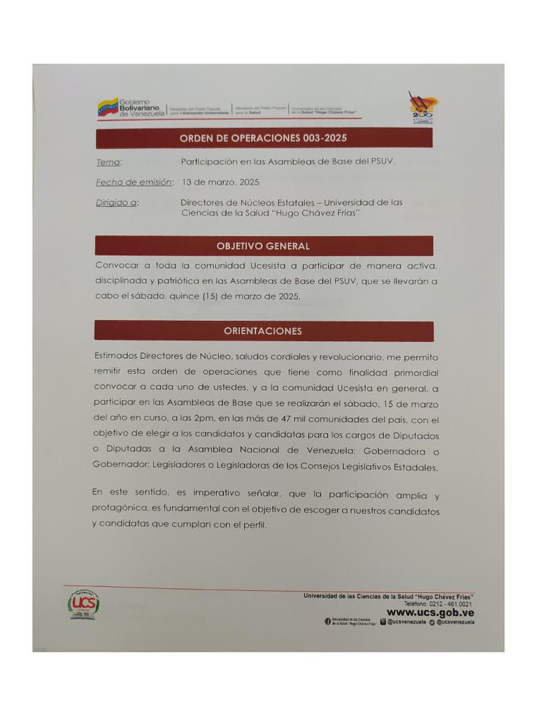 Orden de Operaciones 003-2025 | PDF