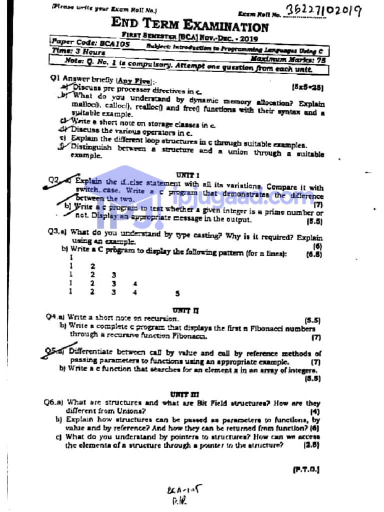 Ipjugaad - Bca 1st Sem Introduction To Programming Language Using C Paper 2019 | PDF