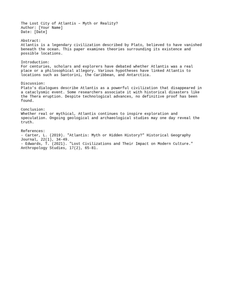 Lost City of Atlantis Research | PDF