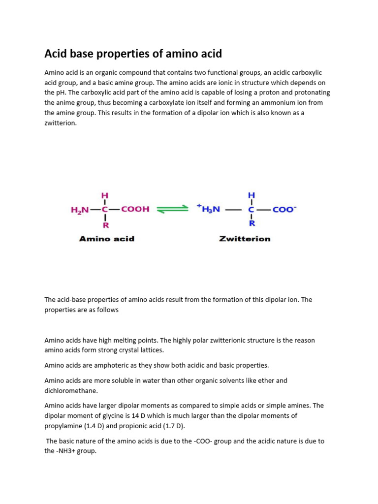 Acid Base Properties of Amino Acid | PDF