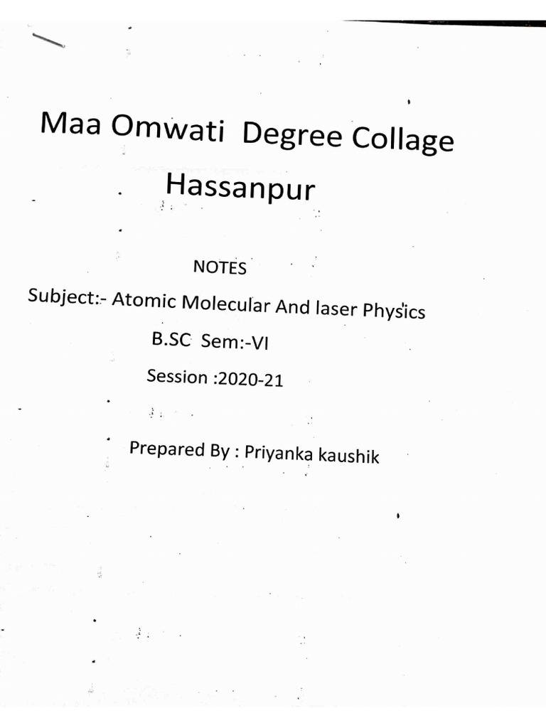BSC 6th Sem Physics Atomic Molecular and Laser | PDF