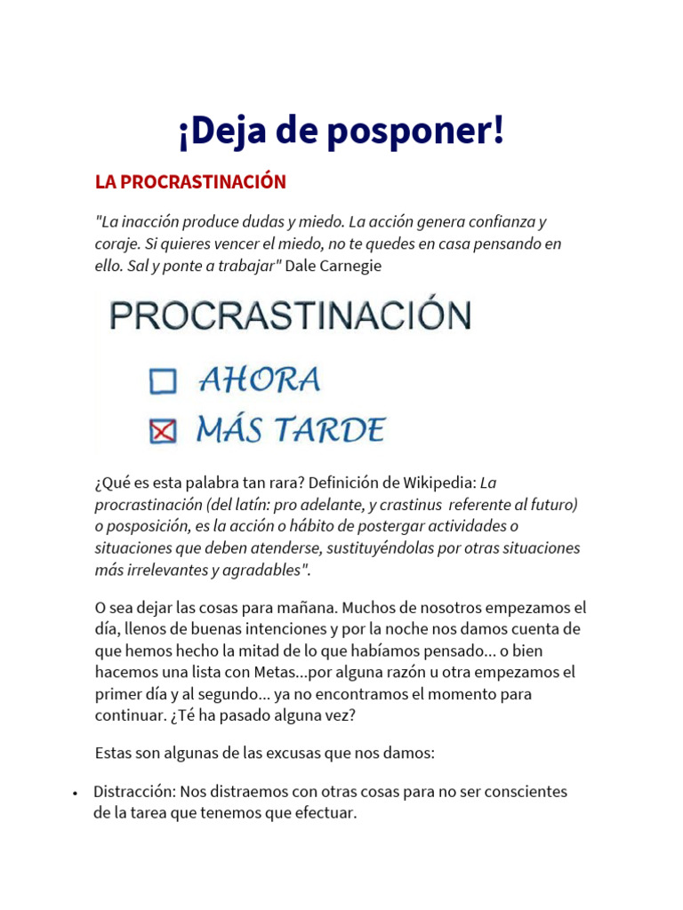 4 - Deja de Posponer | PDF | Dilación | Habilidades profesionales