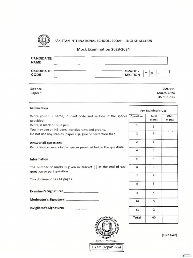 Science Mock Exam P1 2024 (1) | PDF
