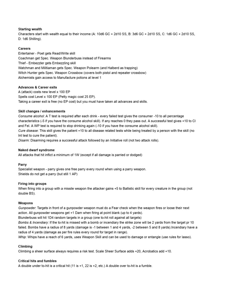 WFRP 1st Ed House Rules | PDF | Bomb