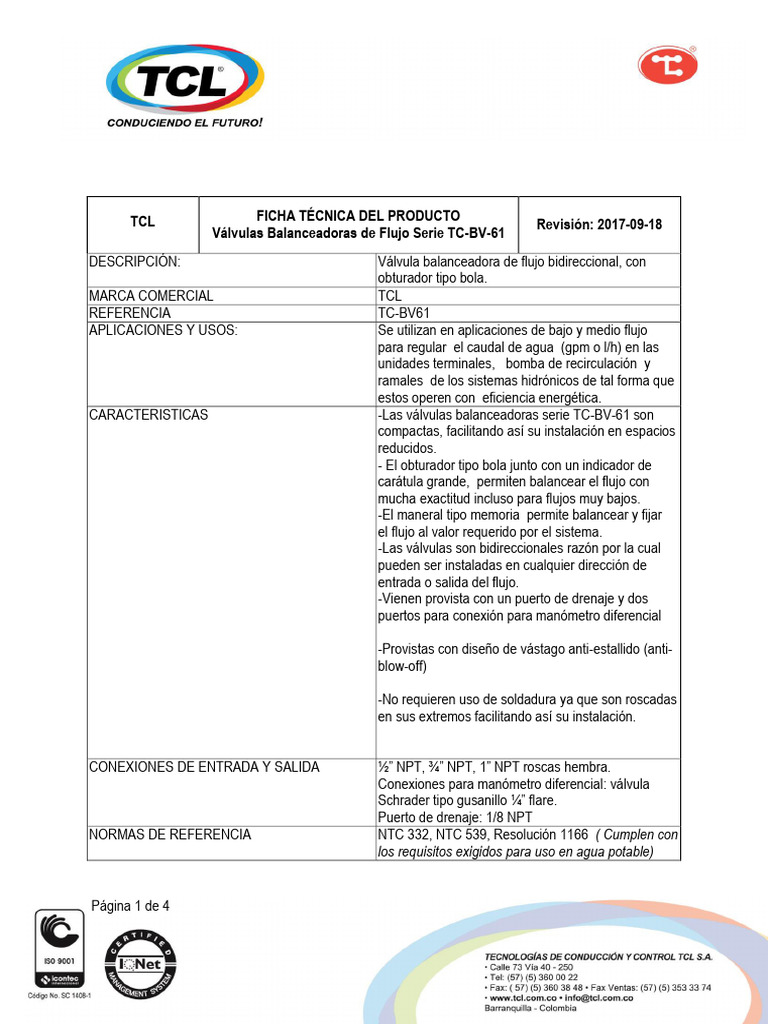 Ficha Tecnica Valvulas Balanceadora de Flujo | PDF | Tornillo | Ingeniería mecánica