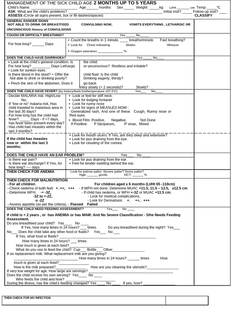 Child Health Assessment Checklist | PDF | Breathing | Anemia