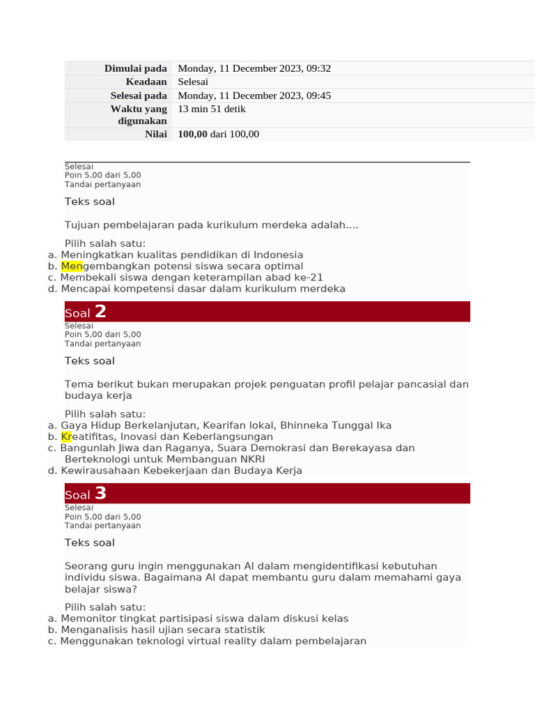 Kunci Jawaban Sista Praja Modul 1-3 | PDF