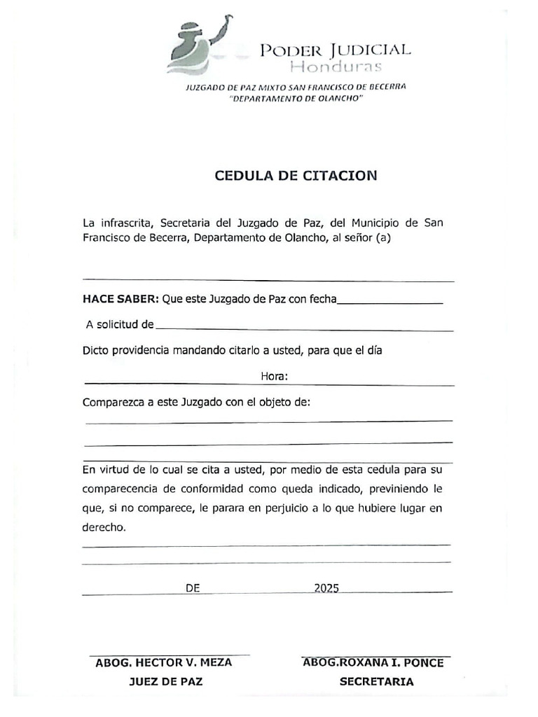 Cedula de Citacion Oficio Roxana | PDF