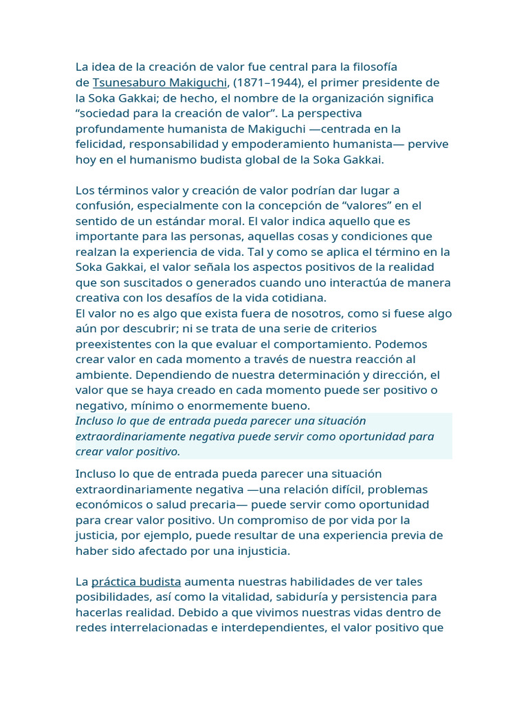 La Idea de La Creación de Valor para La Soka Gakkai | PDF | Felicidad ...