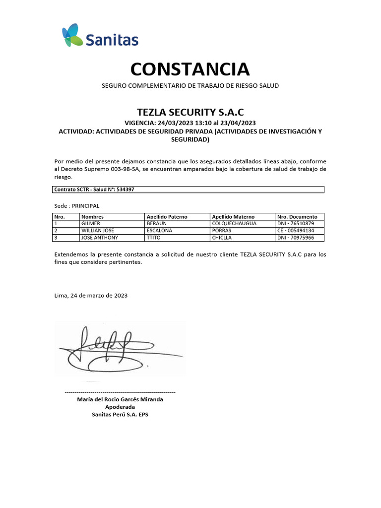 Constancia SCTR Marzo 2023 Tzla | PDF