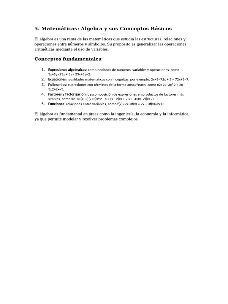 Matemáticas Álgebra y Sus Conceptos Básicos | PDF
