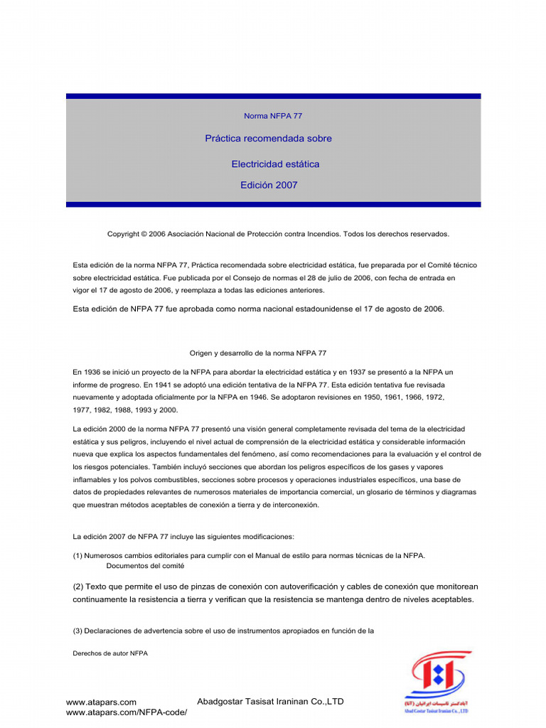Nfpa 77 2007 | PDF | Descarga electrostática | Capacidad