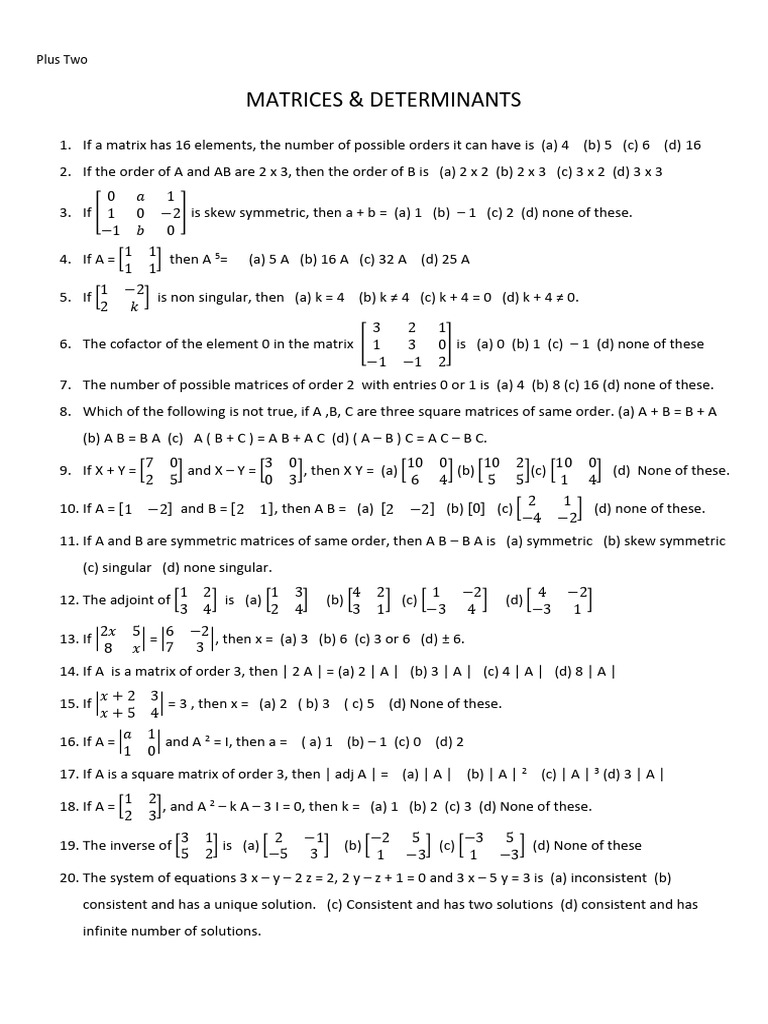 MCQ. Matrices & Determinants. | PDF | Matrix (Mathematics) | Determinant