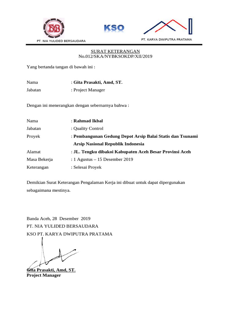 Surat Pengalaman Kerja | PDF