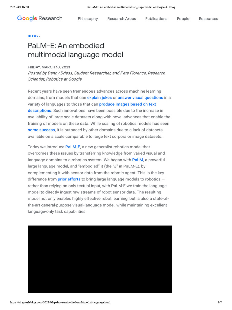 PaLM-E - An Embodied Multimodal Language Model - Google AI Blog | PDF | Computational ...