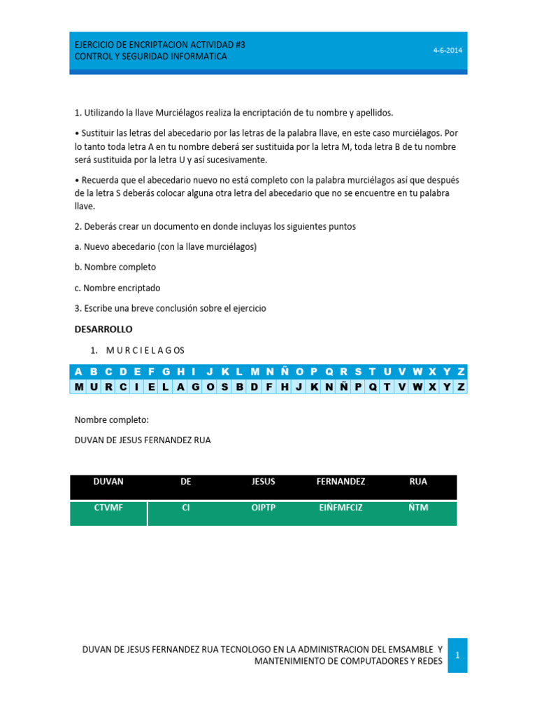 Ejercicio de Encriptacion Actividad #3 Control y Seguridad Informatica | PDF | Cifrado ...