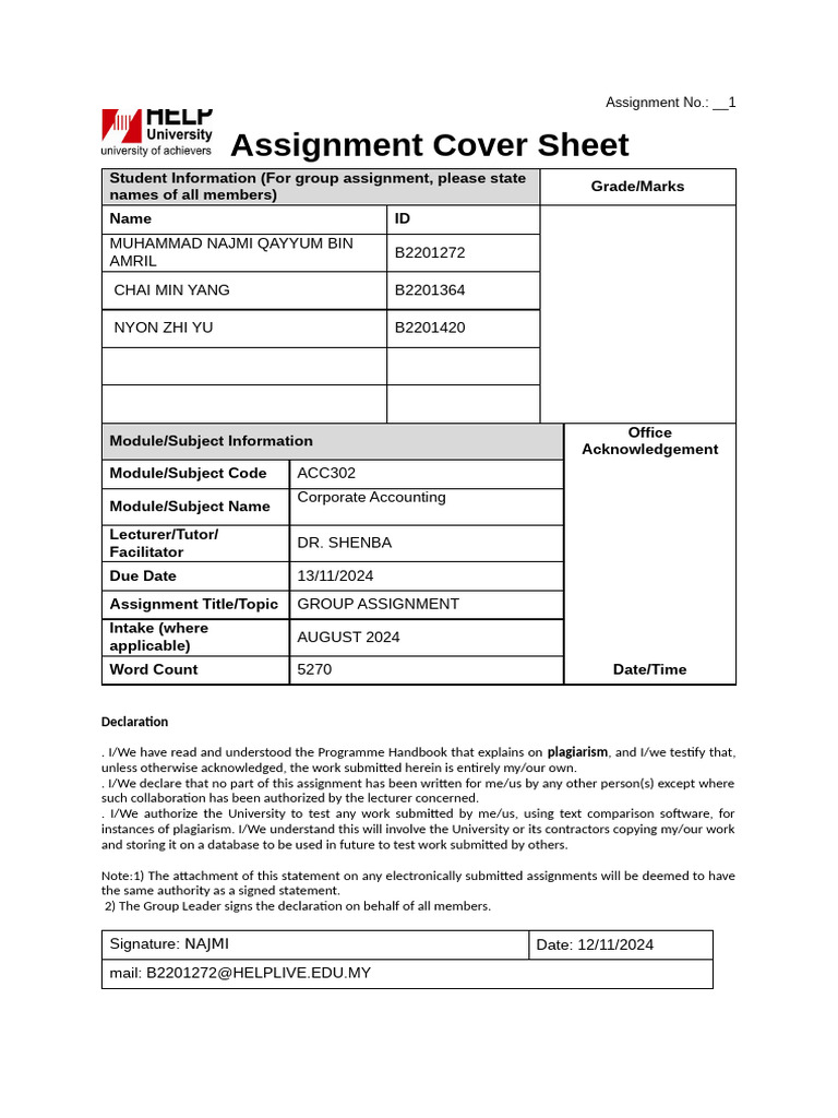 ACC302 Group Assignment | PDF | Intangible Asset | International Financial Reporting Standards