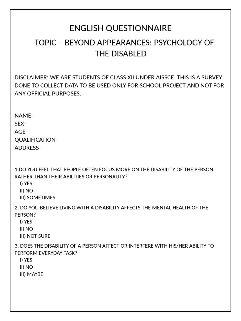 English Questionnaire | PDF