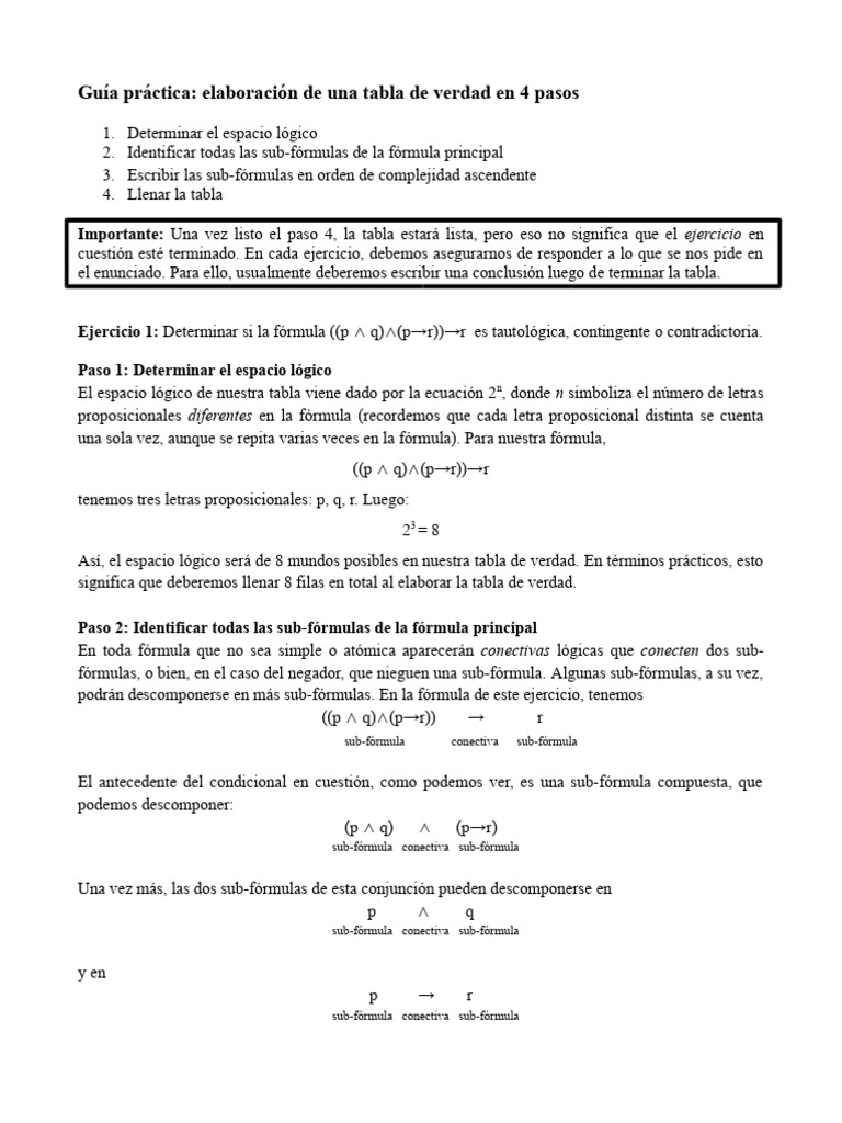 Tabla de verdad: guía paso a paso | PDF | Proposición | Álgebra de Boole