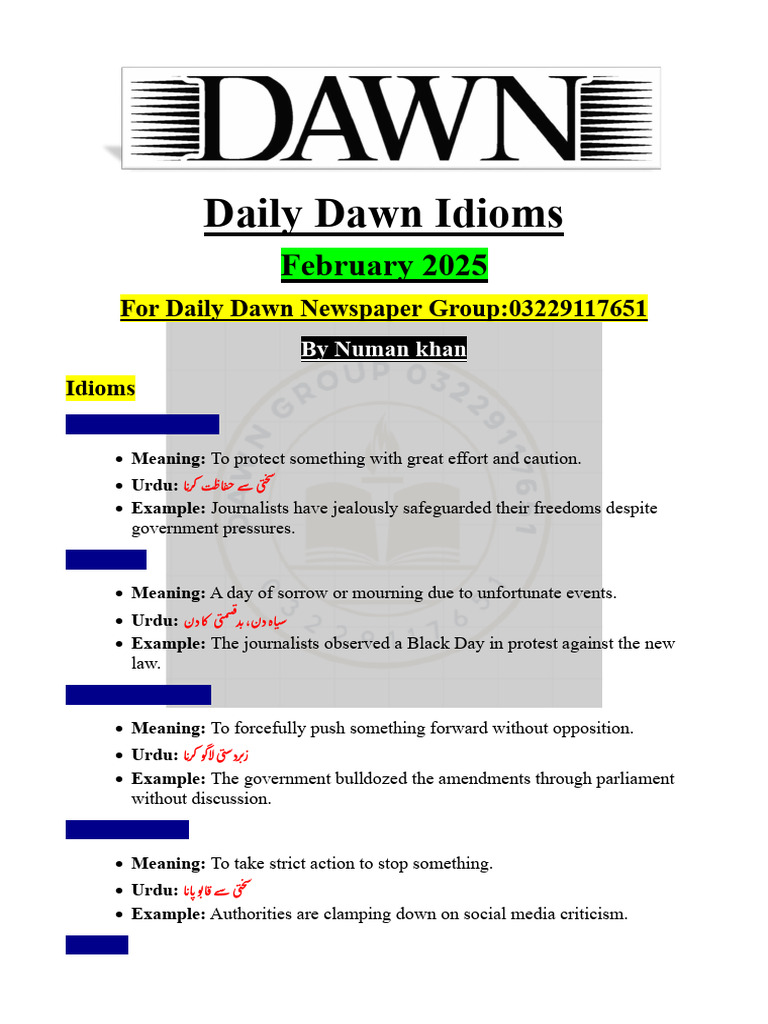 February Monthly Dawn Idioms | PDF
