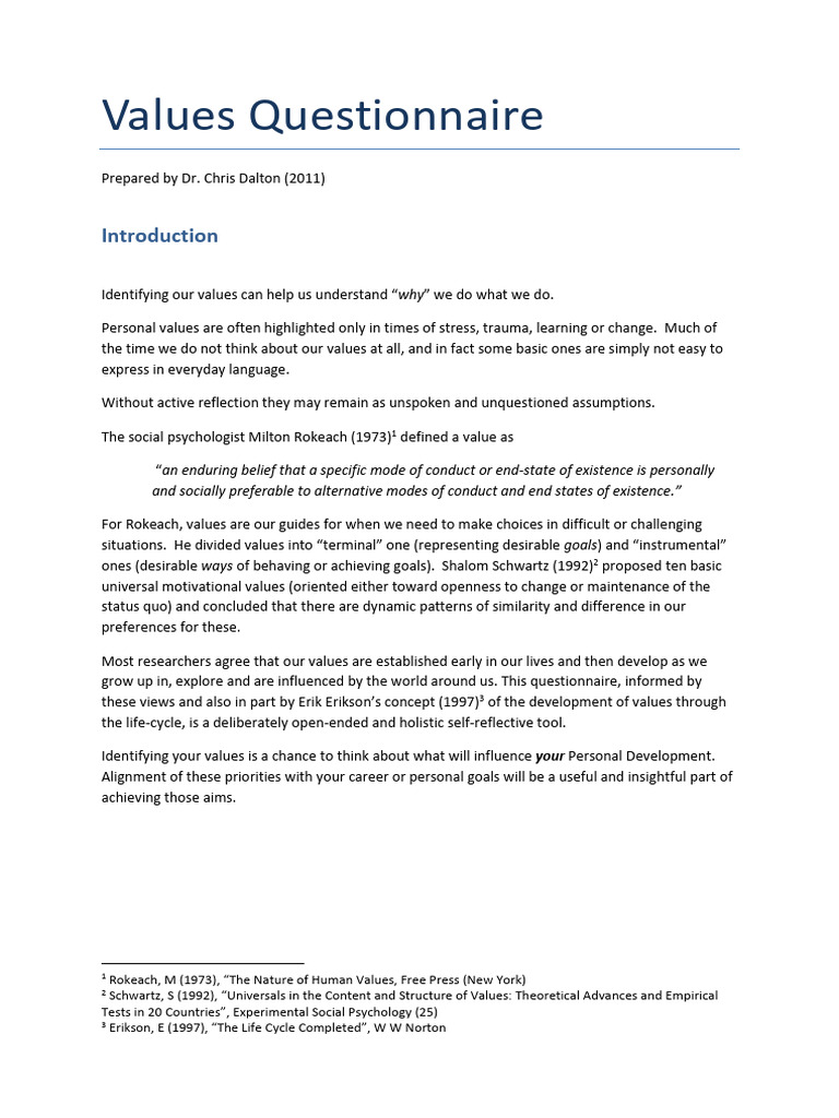 Values Questionnaire Cotrugli Mba Feb 2017 | PDF | Pleasure | Question