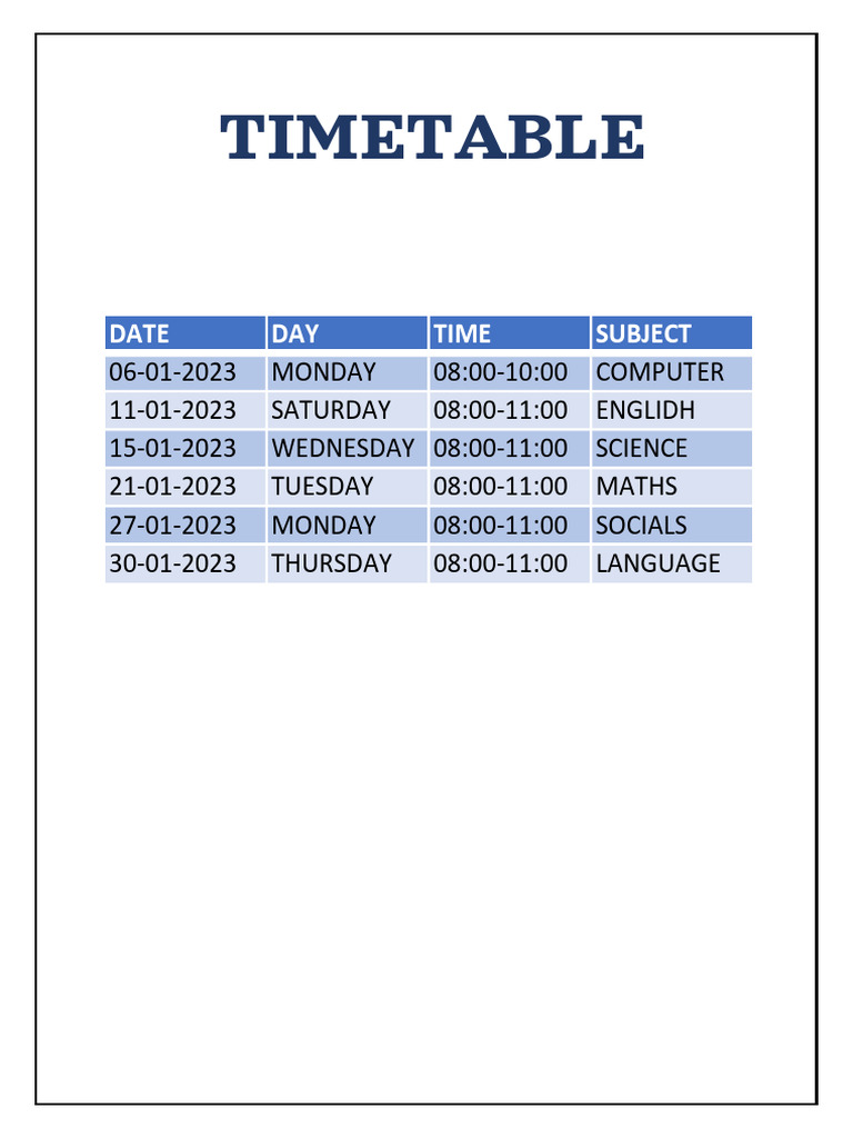 Timetable | PDF