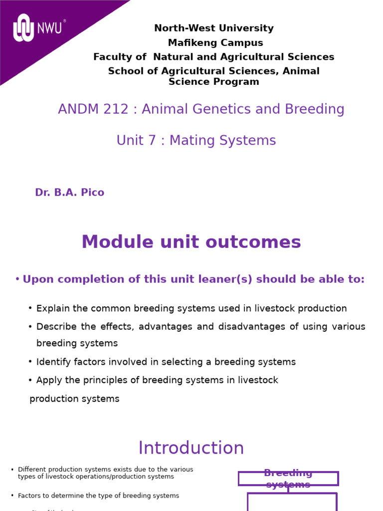 ANDM 212 - UNIT 7 - Mating Systems | PDF | Inbreeding | Breeding